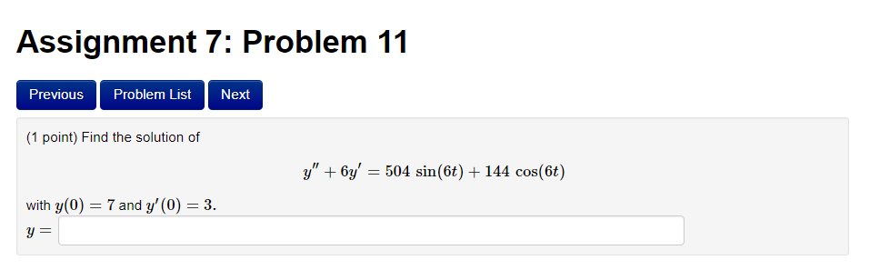 Solved Assignment 7: Problem 11 Previous Problem List Next | Chegg.com