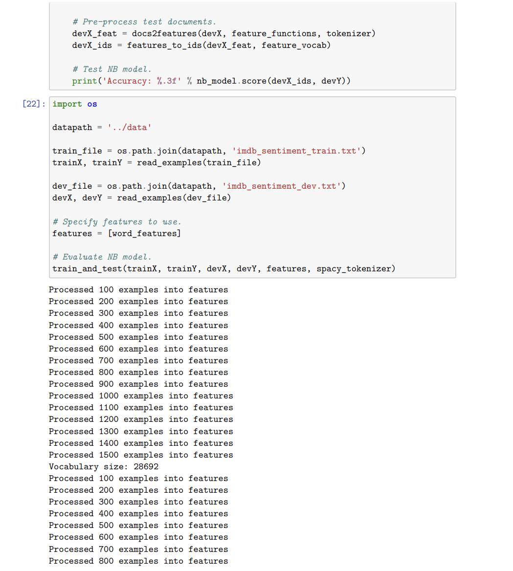 Solved \# Pre-process test documents. devX_feat = docs 2 | Chegg.com