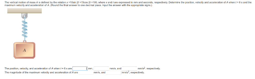 Solved The vertical motion of mass A is defined by the | Chegg.com