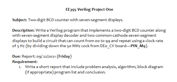 EE395 Verilog Project One Subject: Two-digit BCD | Chegg.com