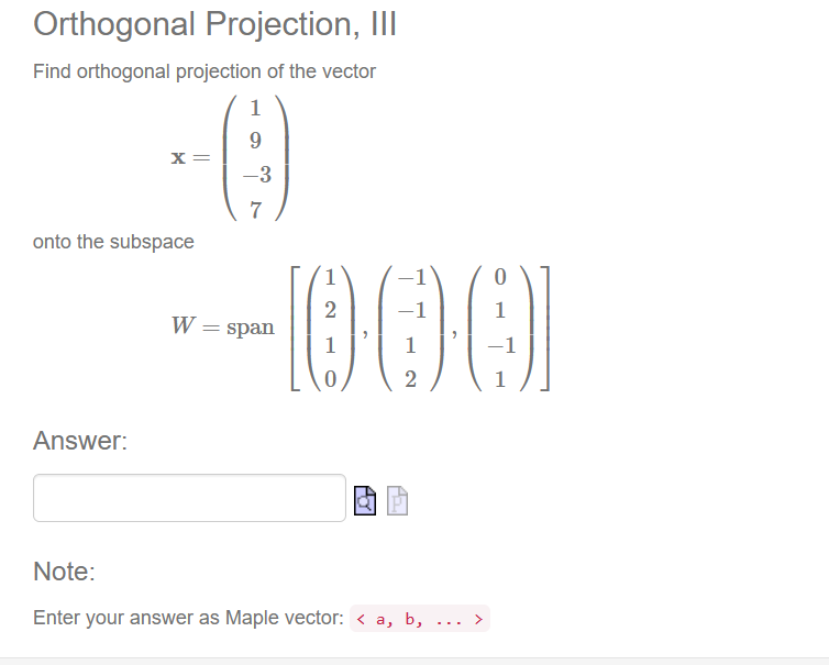 Solved Orthogonal Projection, III Find orthogonal projection | Chegg.com