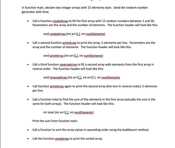 Solved In Function Main Declare Two Integer Arrays With 15