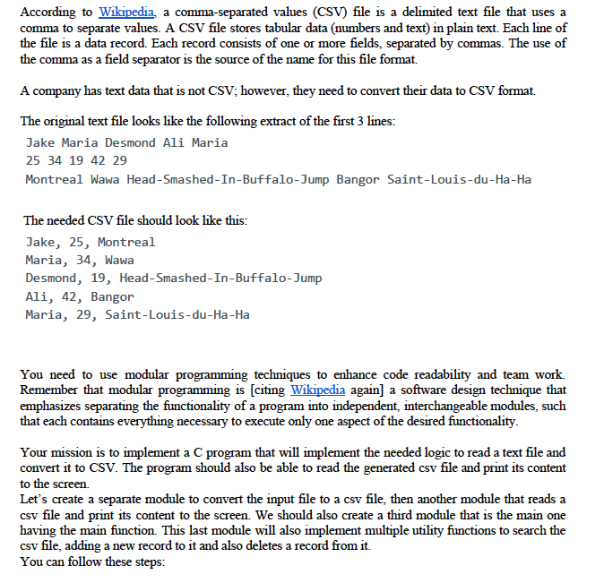 Solved According to Wikipedia, a comma-separated values | Chegg.com