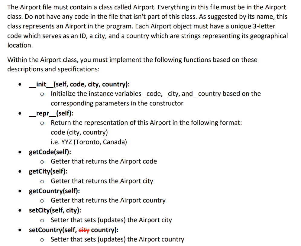 Solved The Airport file must contain a class called Airport. | Chegg.com