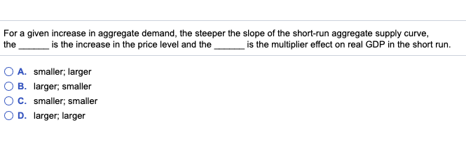 Solved For a given increase in aggregate demand, the steeper | Chegg.com