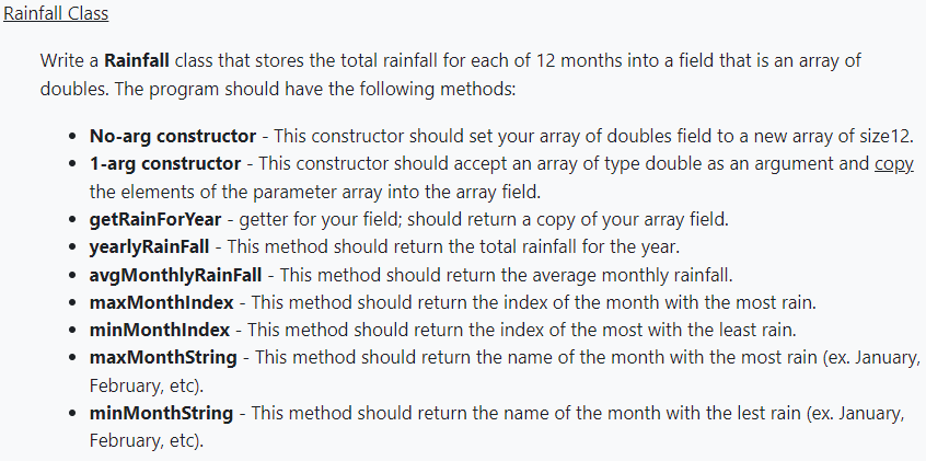 Solved Write a Rainfall class that stores the total rainfall | Chegg.com
