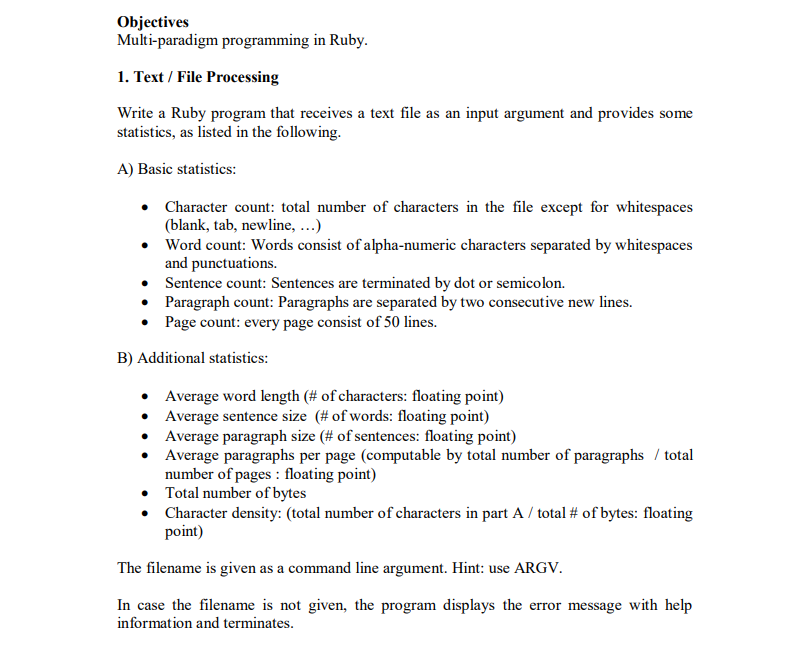 Solved Objectives Multi-paradigm programming in Ruby. 1. | Chegg.com