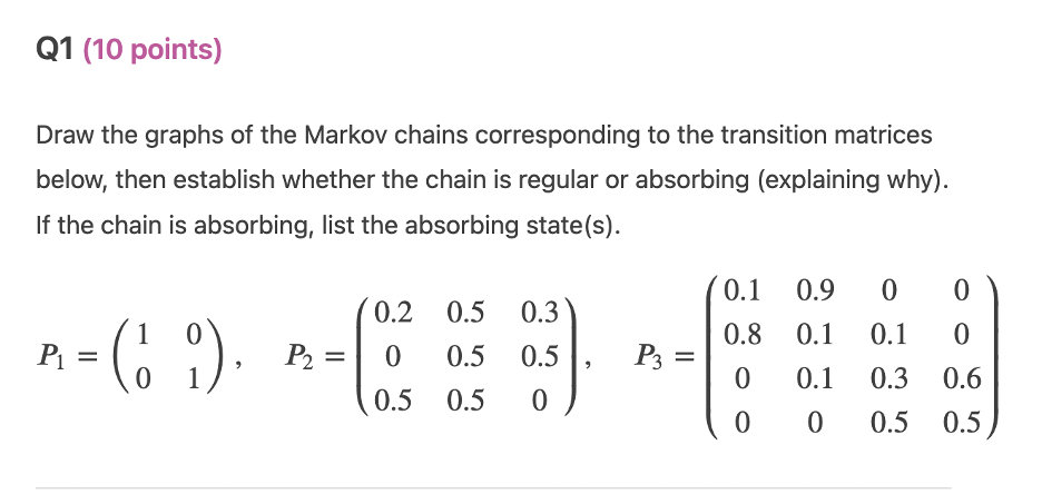 Solved Draw the graphs of the Markov chains corresponding to | Chegg.com