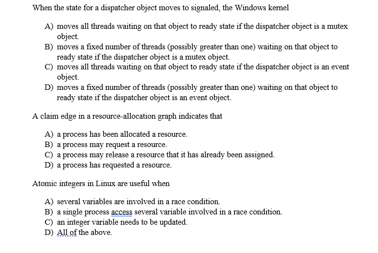 Solved In A System That Uses Deadlock Detection Algorithm 8570