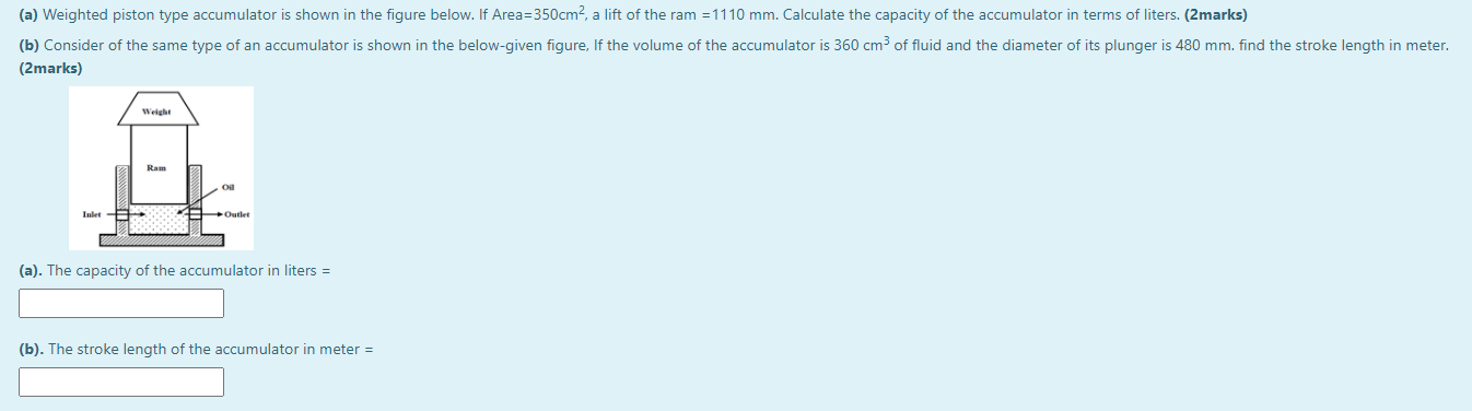 Solved (a) Weighted piston type accumulator is shown in the | Chegg.com ...