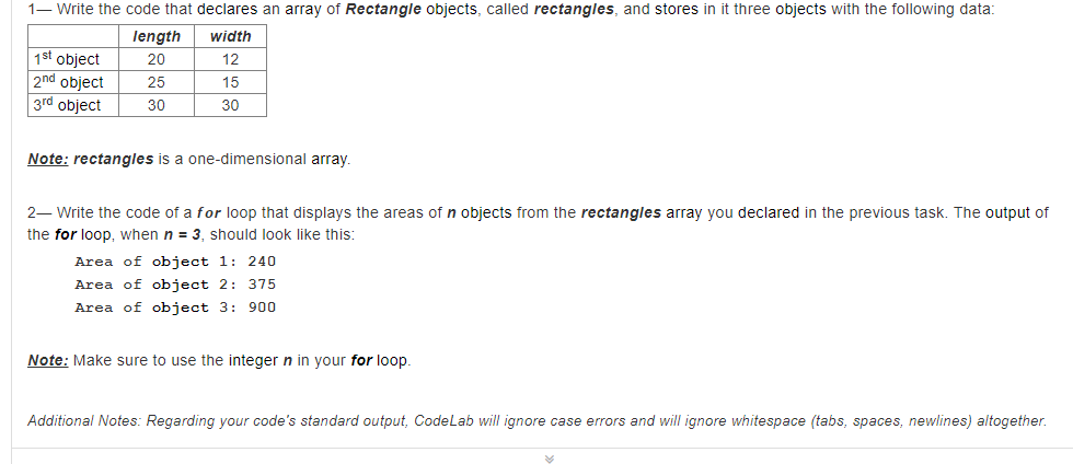 Solved 1 Write The Code That Declares An Array Of Rectangle 