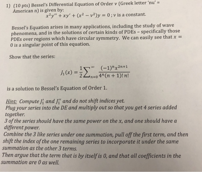 Solved (10 pts) Bessel's Differential Equation ofOrderv | Chegg.com