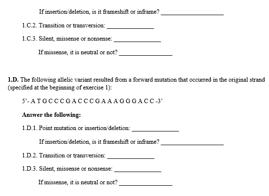 Solved Part I. Gene mutations based on structure and effect. | Chegg.com