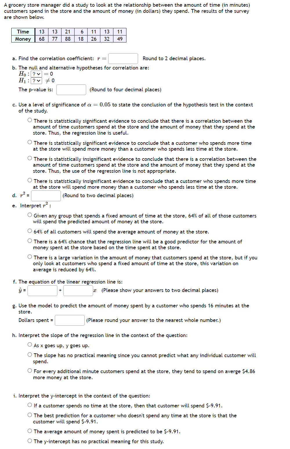 Solved A grocery store manager did a study to look at the | Chegg.com
