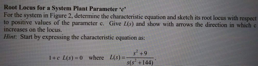 Solved Root Locus for a System Plant Parameter "c? For the | Chegg.com