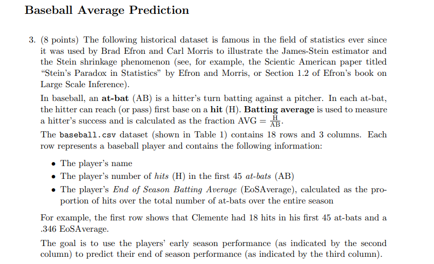 Solved Table 1: Some Statistics of 18 Baseball Players from | Chegg.com