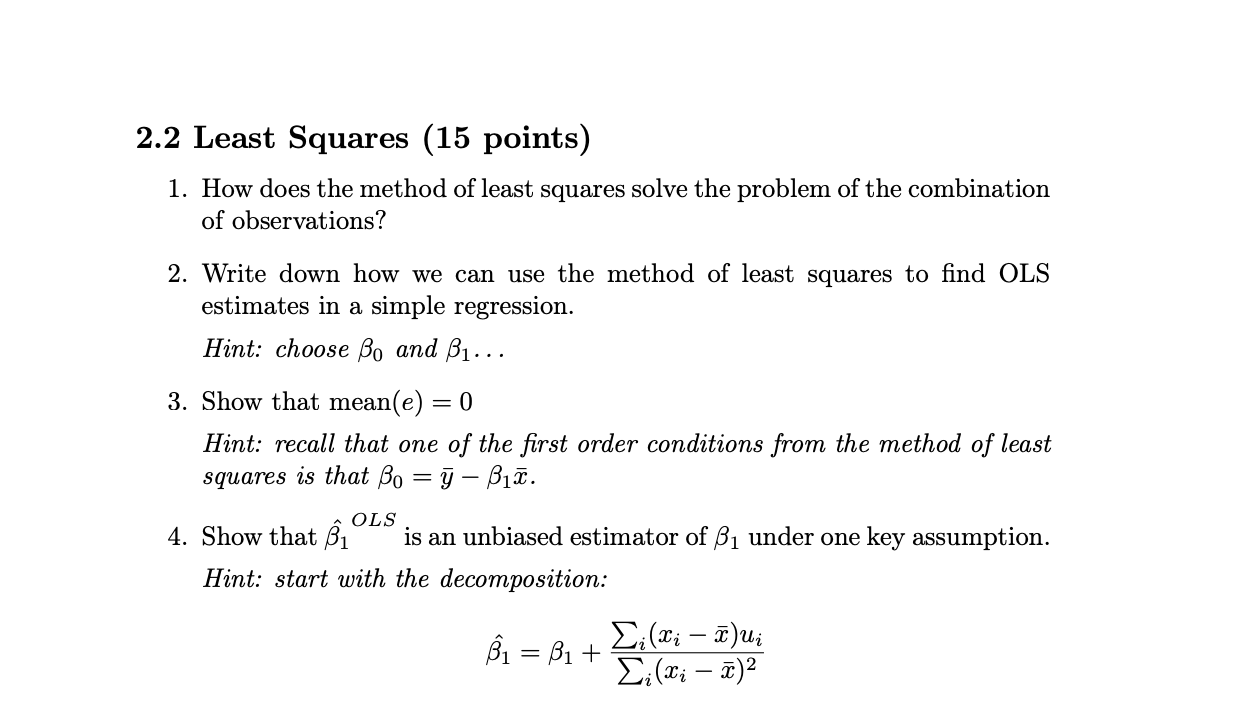 Solved 2.2 Least Squares (15 points) 1. How does the method | Chegg.com