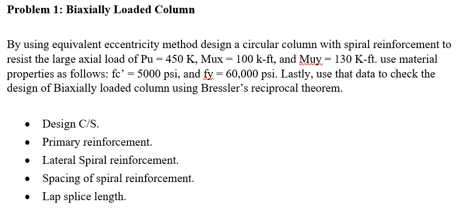 Solved Problem 1: Biaxially Loaded Column By using | Chegg.com