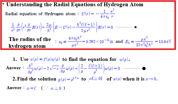 Understanding the Radial Equations of Hydrogen Atom | Chegg.com