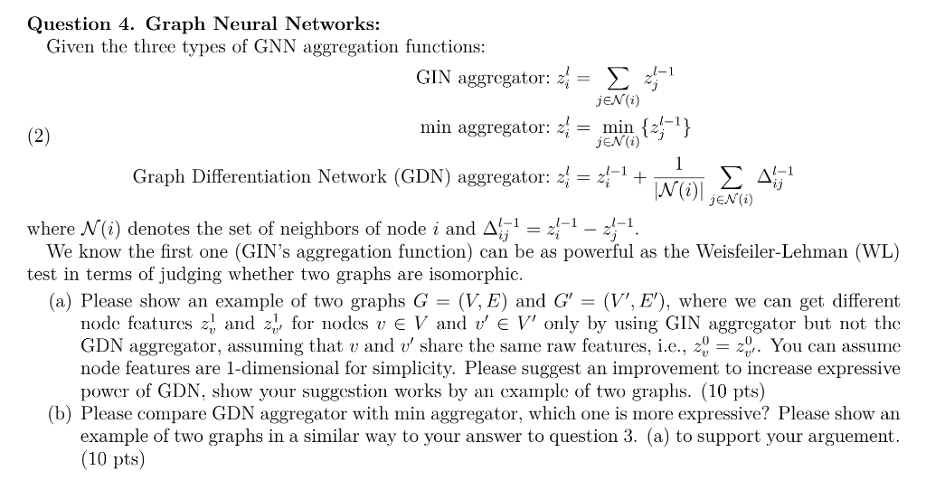 Question 4. Graph Neural Networks: Given the | Chegg.com