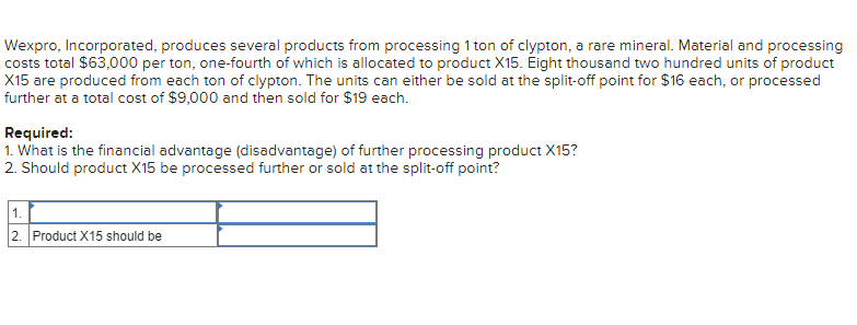 Solved Wexpro, Incorporated, produces several products from | Chegg.com
