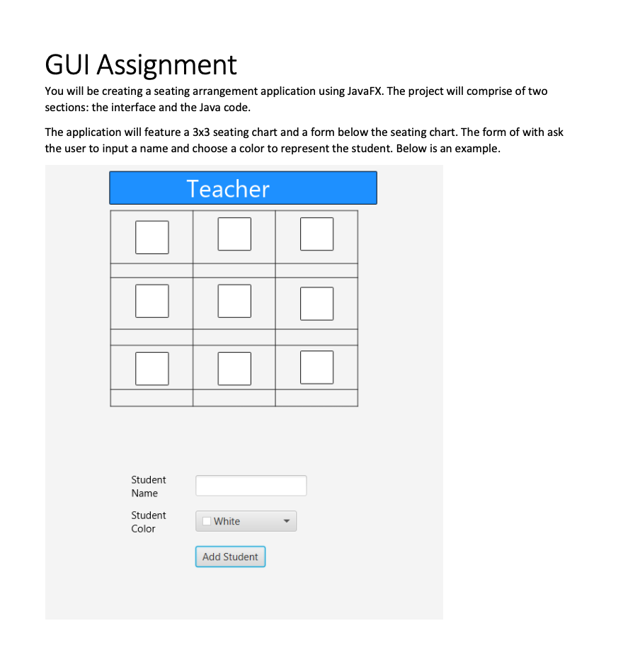 Solved GUI Assignment You will be creating a seating | Chegg.com