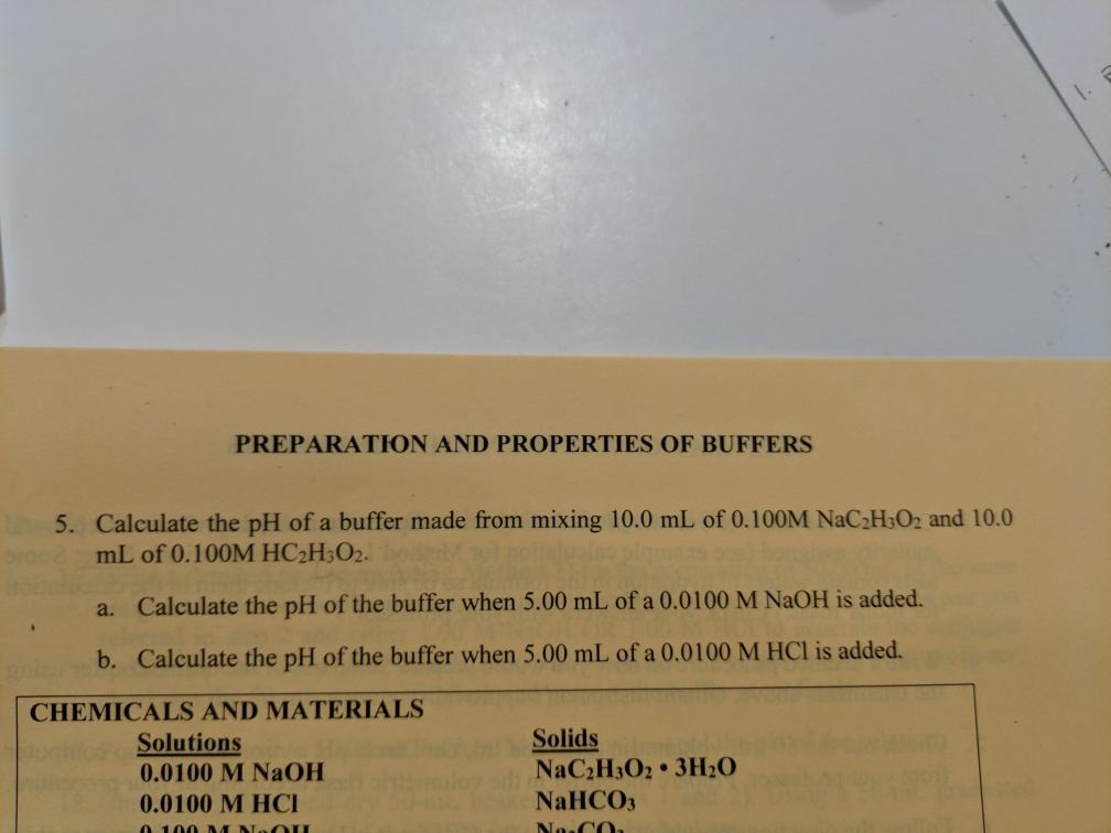 Solved PREPARATION AND PROPERTIES OF BUFFERS 5. Calculate | Chegg.com
