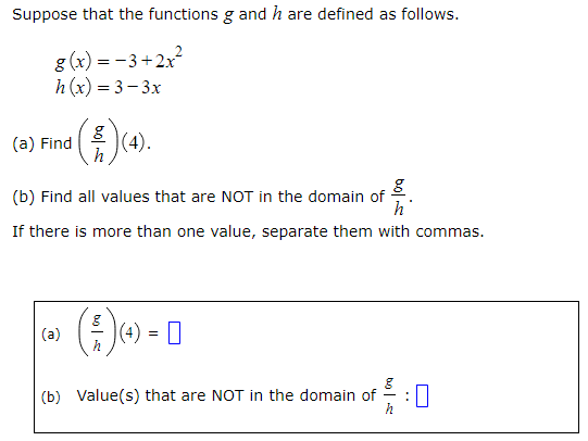 Solved Suppose that the functions g and h are defined as | Chegg.com