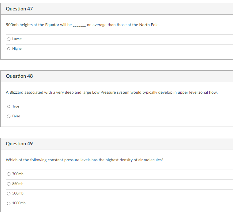 Solved 500mb heights at the Equator will be on average than | Chegg.com
