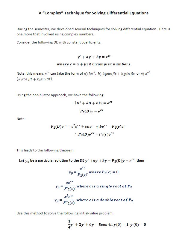 Solved A "Complex" Technique for Solving Differential | Chegg.com