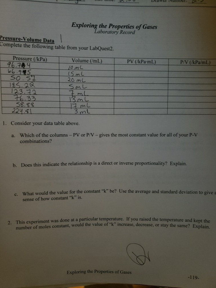 Solved Diawel lume. Exploring the Properties of Gases | Chegg.com