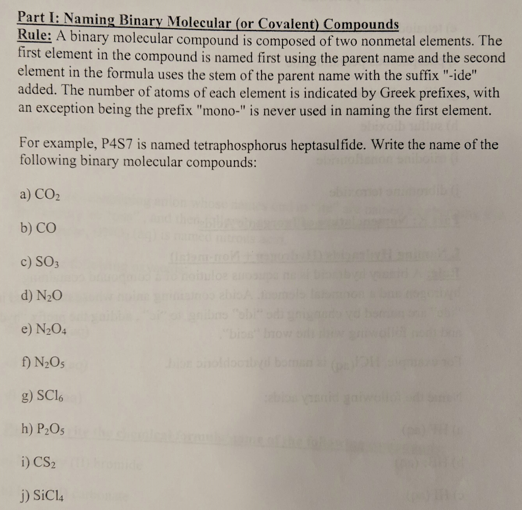 Solved Part :Naming Binary Molecular (or Covalent) Compounds | Chegg.com