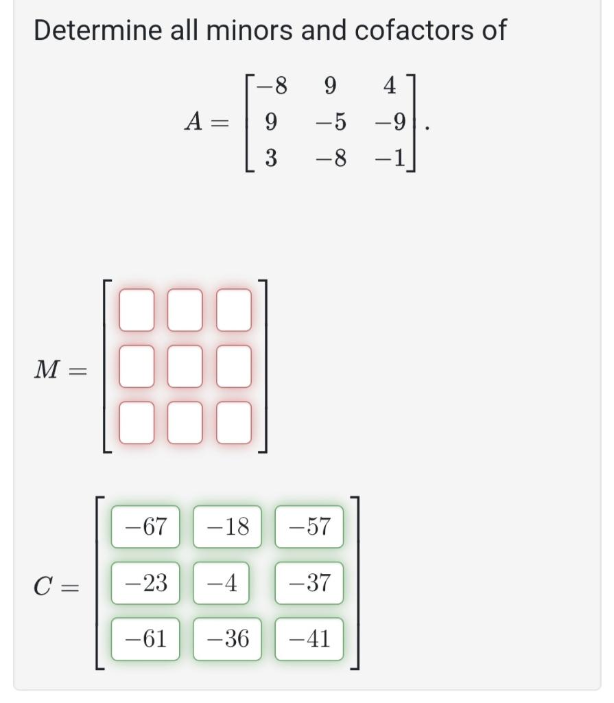 Solved Determine all minors and cofactors of | Chegg.com