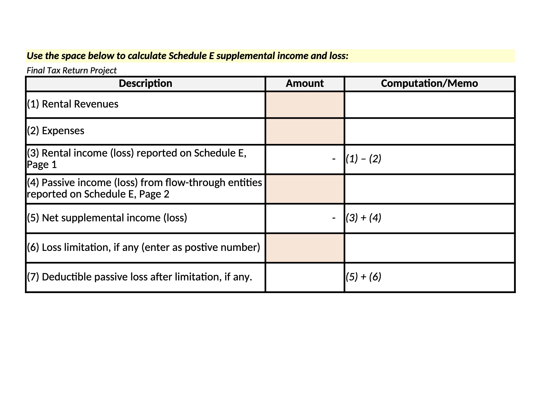 Solved Use the space below to calculate Schedule E | Chegg.com