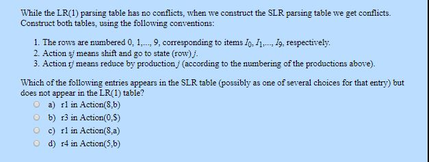 Solved 1. Here are the LR(1) sets of items for the | Chegg.com