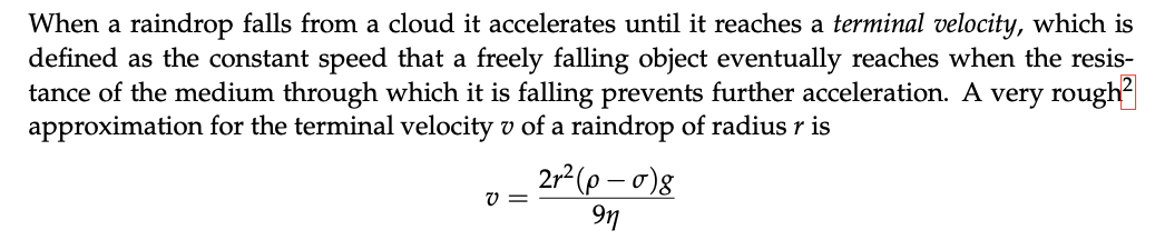 Solved When a raindrop falls from a cloud it accelerates | Chegg.com