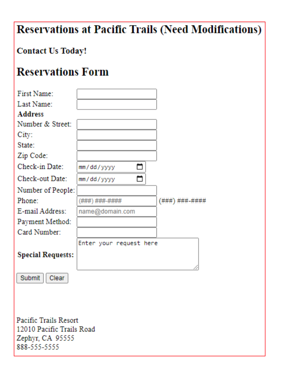 Solved 3. Create a Reservation form for this resort. Several | Chegg.com
