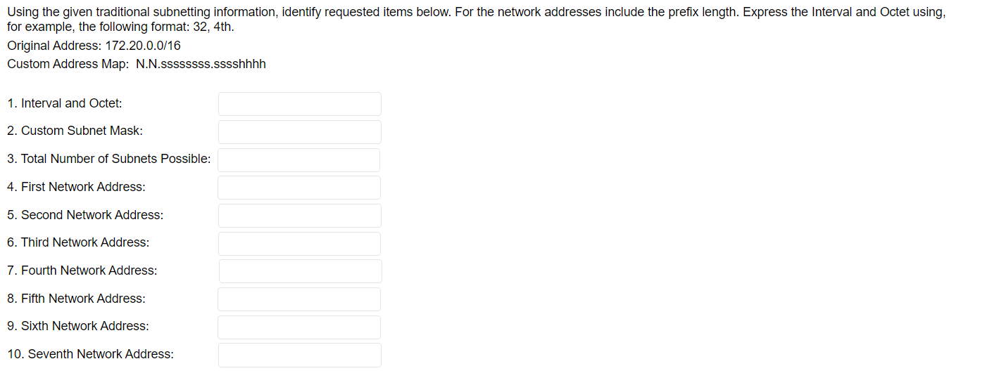 Solved Using the given traditional subnetting information, | Chegg.com Solved Using the given traditional subnetting information, | Chegg.com