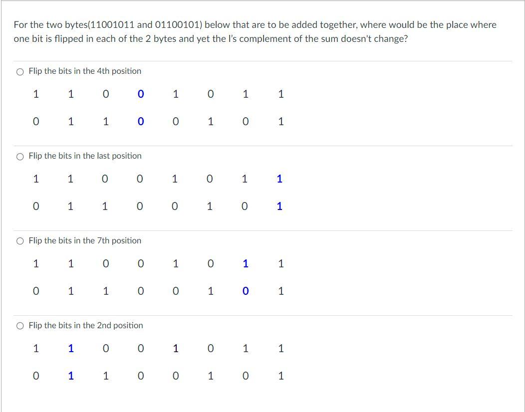 Solved For the two bytes(11001011 and 01100101) below that | Chegg.com