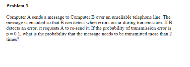 Solved Problem 3. Computer A sends a message to Computer B | Chegg.com