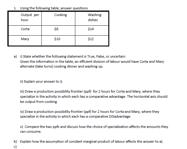 Solved 1. Using the following table, answer questions a) i) | Chegg.com