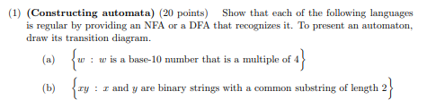 Solved (1) (Constructing automata) (20 points) Show that | Chegg.com