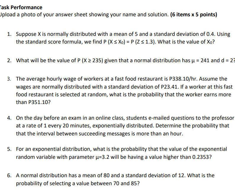Solved Task Performance Upload a photo of your answer sheet | Chegg.com