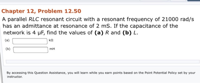 Solved Chapter 12, Problem 12.50 A parallel RLC resonant | Chegg.com