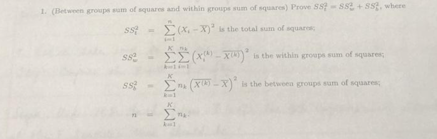Solved 1. (Between groups sum of squares and within groups | Chegg.com