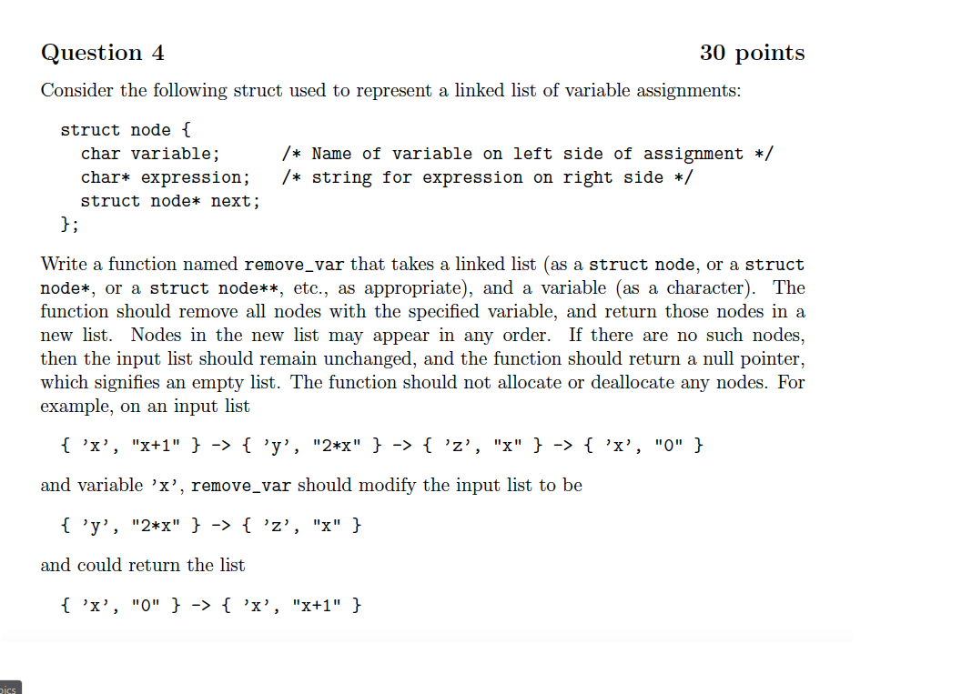 Solved Question 4 30 points Consider the following struct | Chegg.com