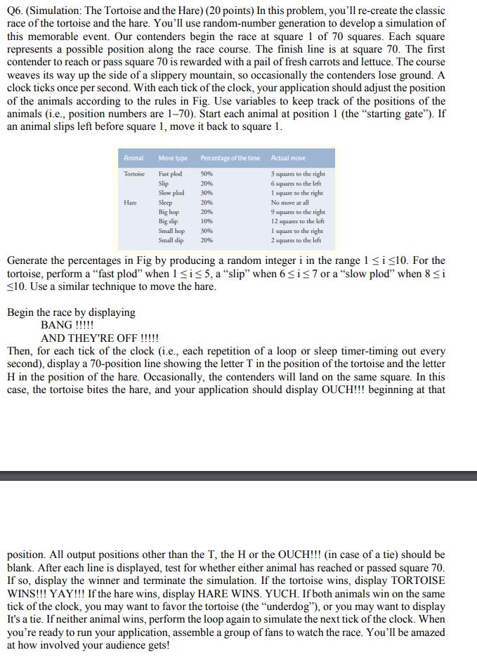 Solved Q6. (Simulation: The Tortoise and the Hare) (20 | Chegg.com