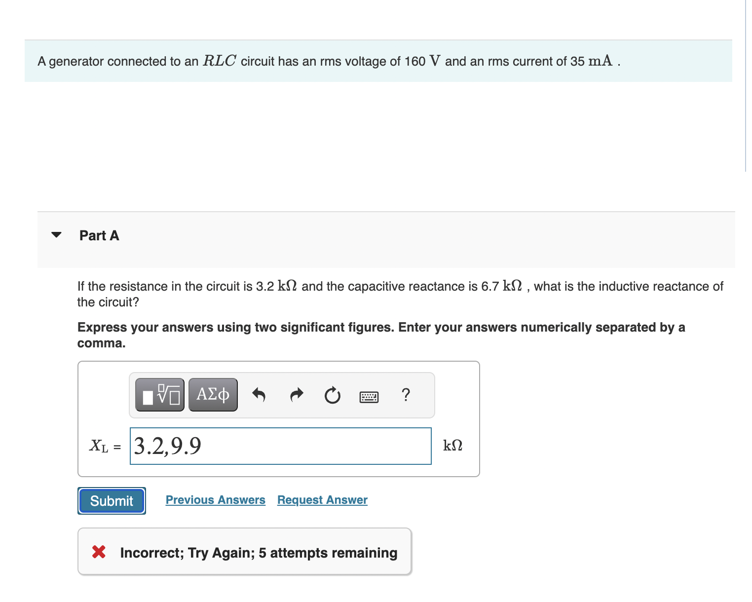 Solved A generator connected to an RLC ﻿circuit has an rms | Chegg.com