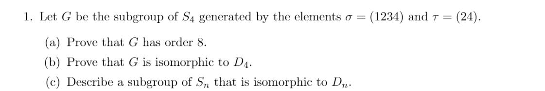 Solved (24). 1. Let G be the subgroup of S4 generated by the | Chegg.com