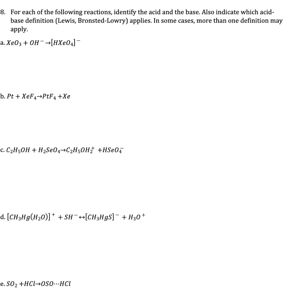 Solved For each of the following reactions, identify the | Chegg.com
